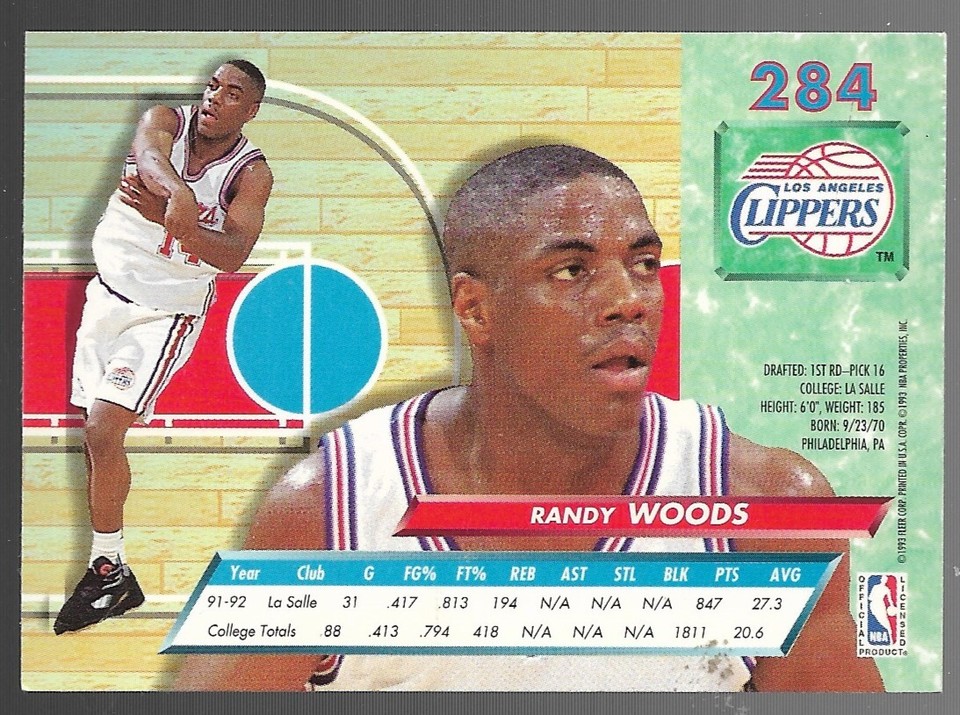 1992-93 Fleer Ultra Rookie Randy Woods 284 Los Angeles Clippers ...