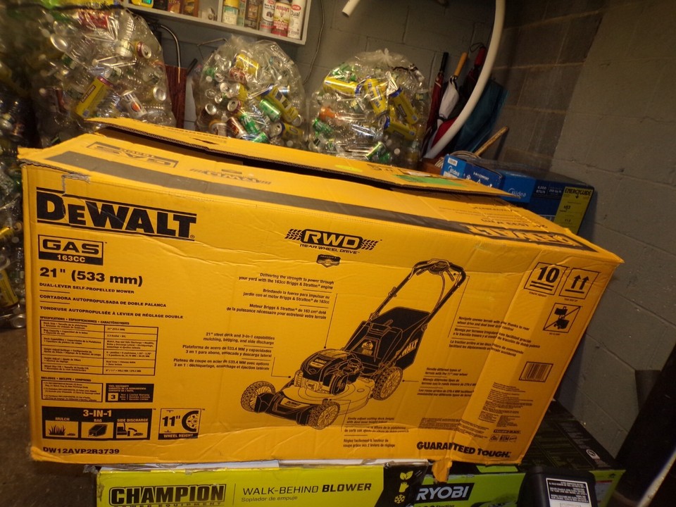 DEWALT 3-in-1 Gas Self Propelled Walk Behind Lawn Mower 21 in. 163cc W ...