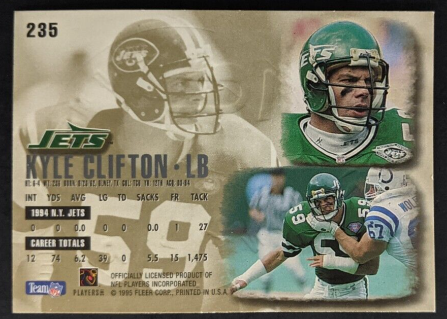 Kyle Clifton 1995 Fleer Ultra GOLD MEDALLION #235 Football NFL Card ...
