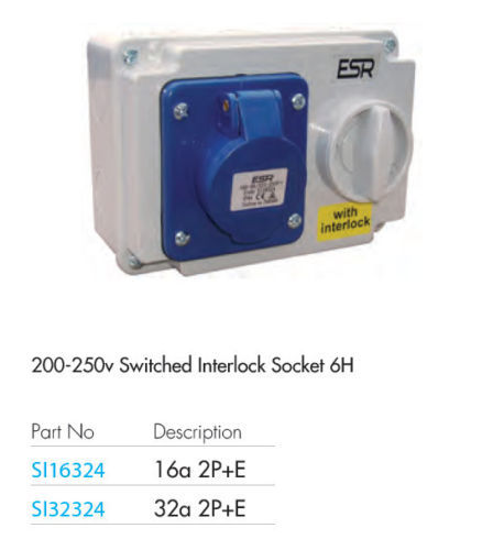 16a Switched Interlock Socket | ESR SI16324 3 Pin 2p E Ip44 220-250v ...