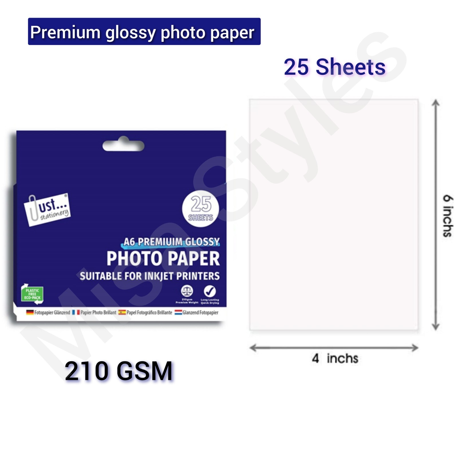 6x4" PREMIUM GLOSSY A6 PHOTO PAPER 25 SHEETS 210GSM INKJET PRINTER HIGH ...