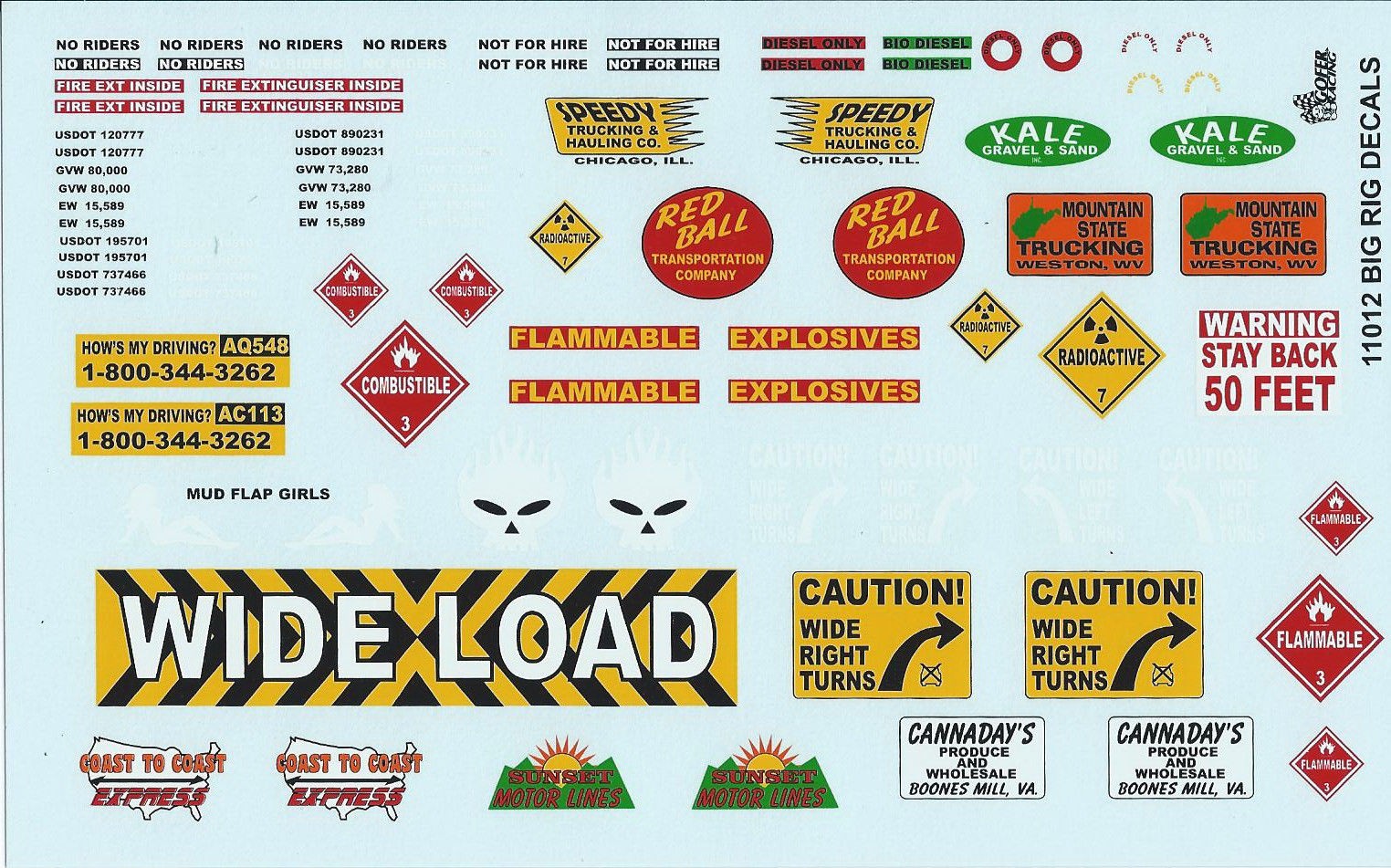 GOFER FOR BIG RIGS MODELS WATER SLIDE DECAL SET #11012 FOR 1:24 AND 1: ...