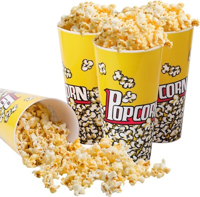 Plastic Popcorn Containers 4Packs Reusable Popcorn Bucket Retro Style ...