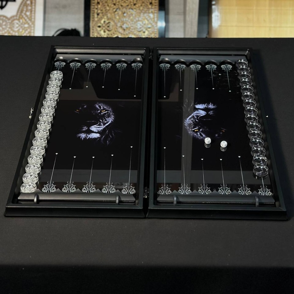 Glass Backgammon Set LION Design, Game Board,Exclusive Gift,Chips Dice ...