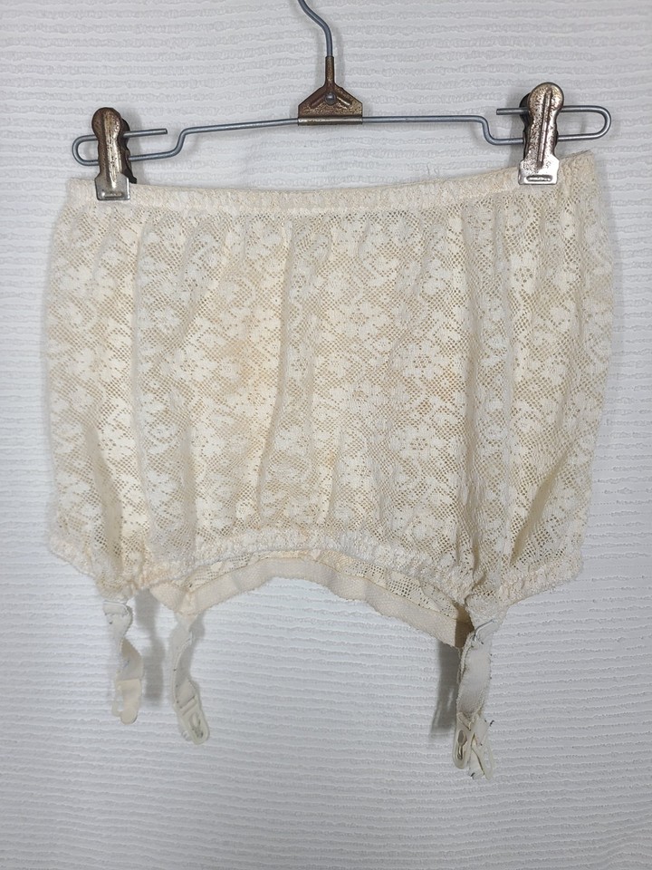 Vtg 50s Ivory Lace Garter Belt M L Girdlette Satin Panel Womens Medium ...
