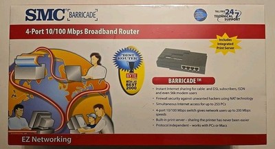NEW! SMC BARRICADE Networks Cable/DSL Broadband Router SMC7004BR 4 Port ...