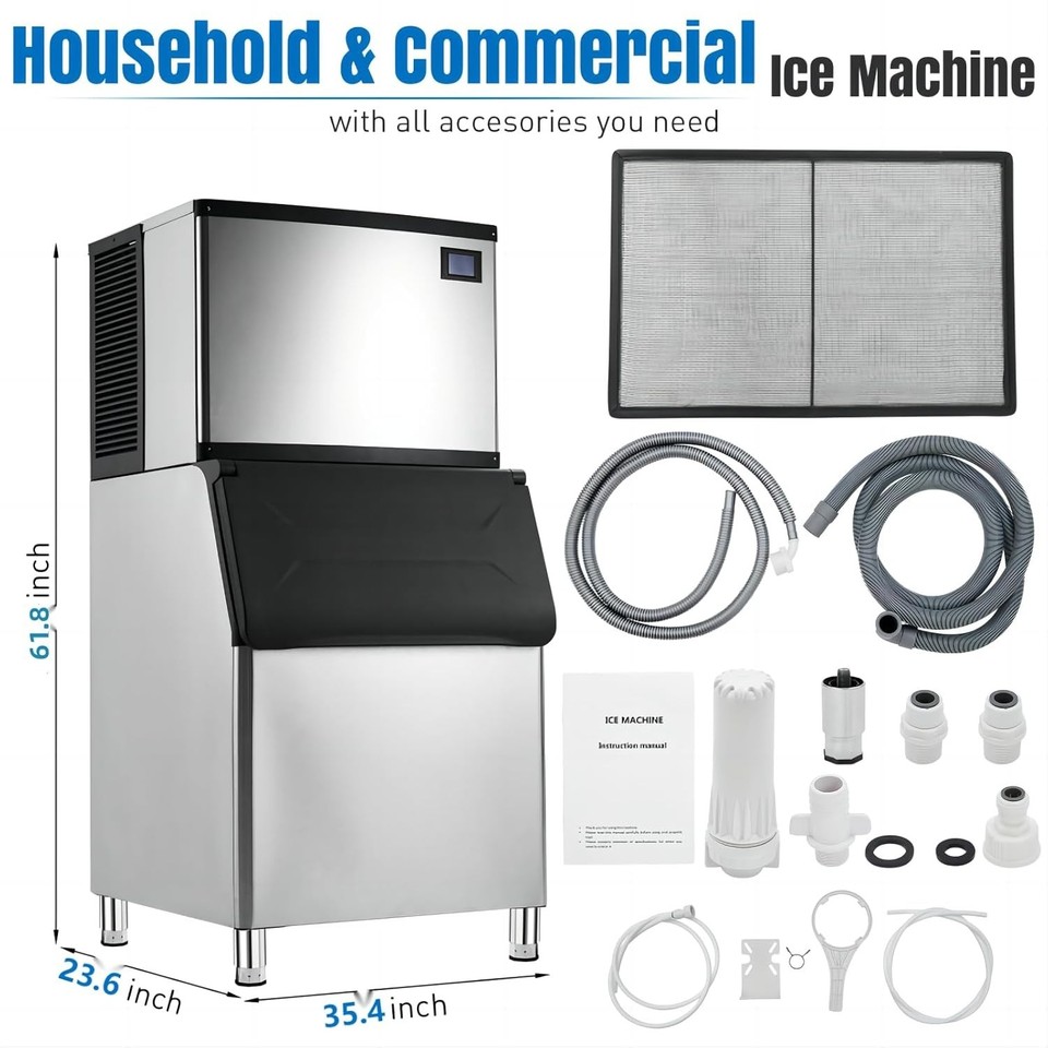 Commercial Ice Maker Machine 500Lbs Storage Bin 1280W 110V Split Ice ...