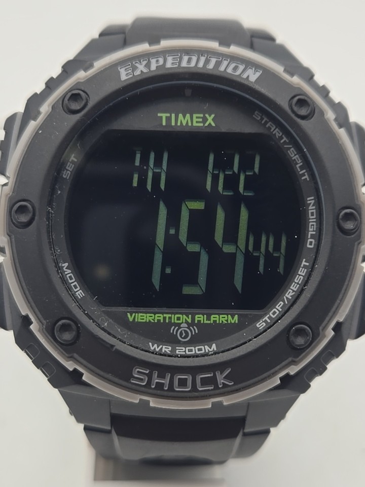 Timex Expedition Shock Watch 52mm Mens Digital Black Vibration Alarm ...
