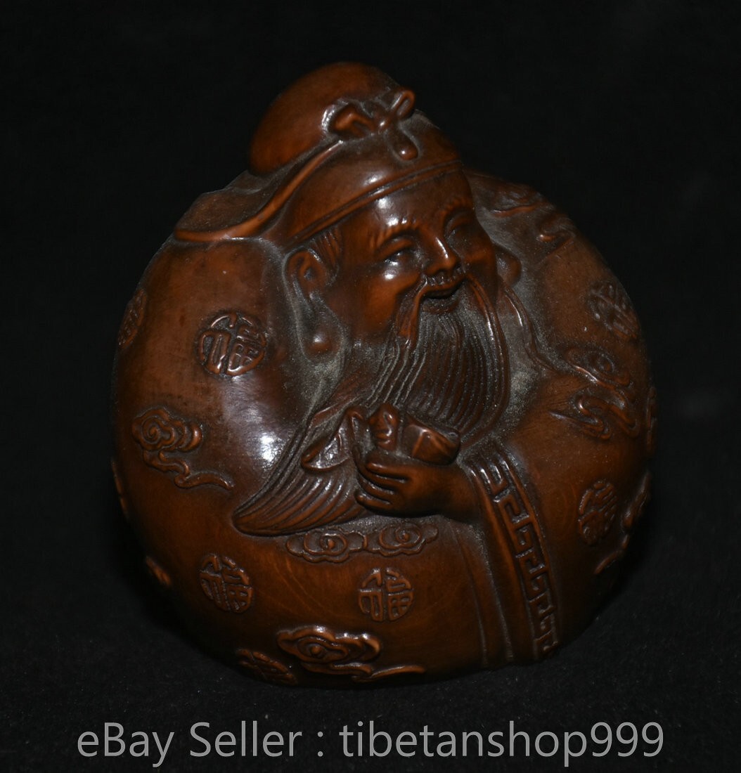 2.4" Chinese Boxwood Hand Carving Mammon Money Wealth God Buddha Statue ...