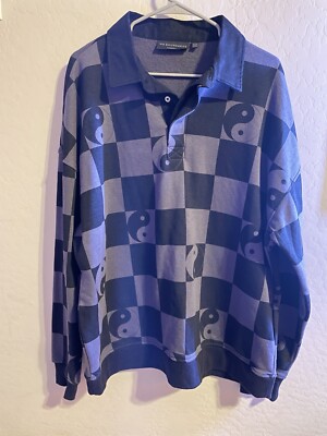 Pre Owned No Boundaries Collard Long Sleeve Checkered Ying Yang Shirt ...