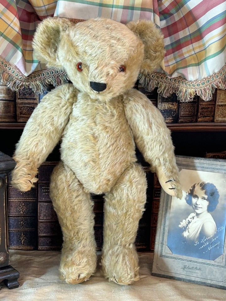 17” VINTAGE SIGNED MERRYTHOUGHT MOHAIR TEDDY BEAR WITH FOOT LABEL, #169 ...