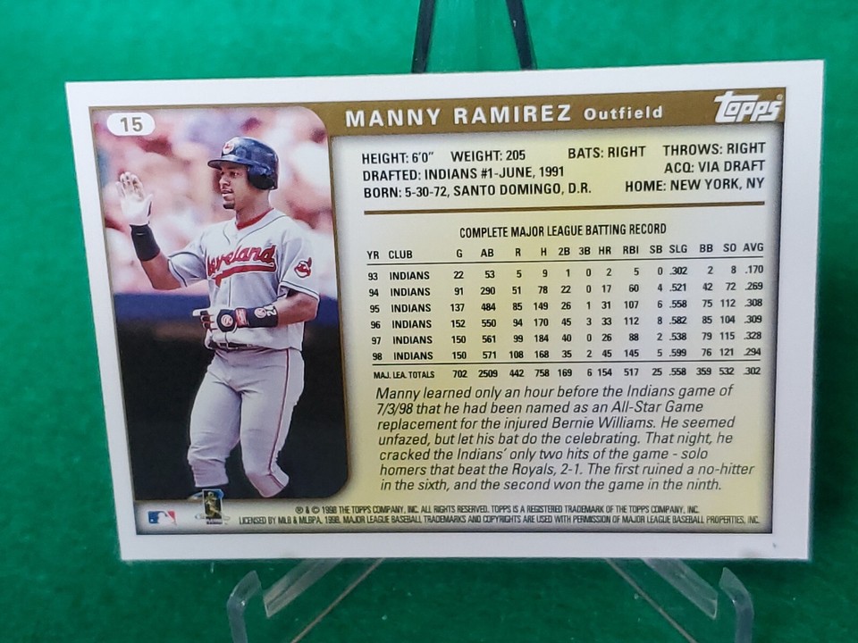 1999 Topps Baseball #15 Manny Ramirez Cleveland Indians Card | eBay