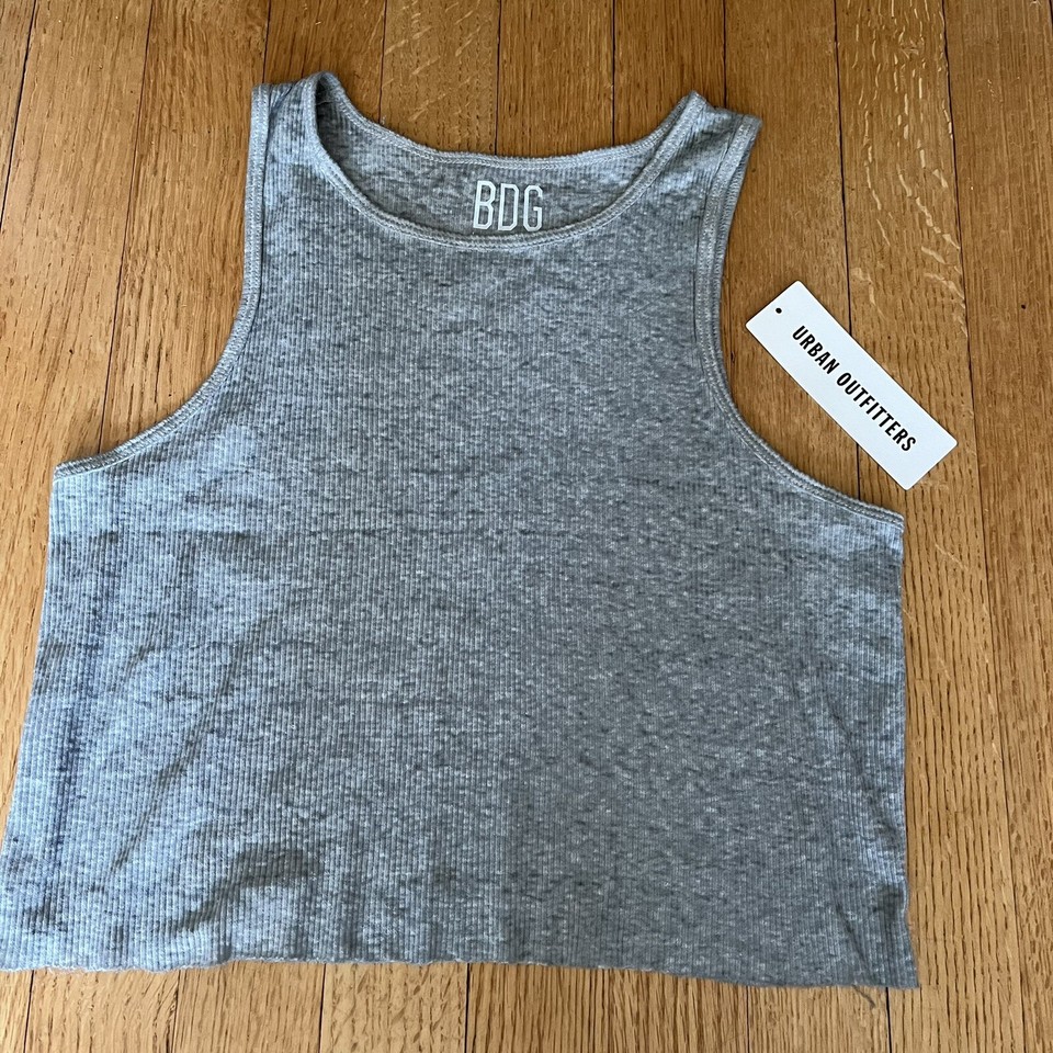 BDG urban outfitters medium rib cropped tank top wife beater grey gray ...