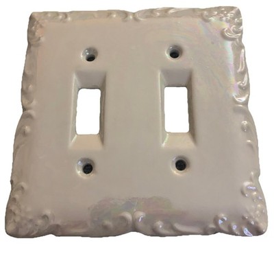 SINGLE WHITE PORCELAIN DOUBLE LIGHT SWITCH WALL PLATE CERAMIC 5x5 ...