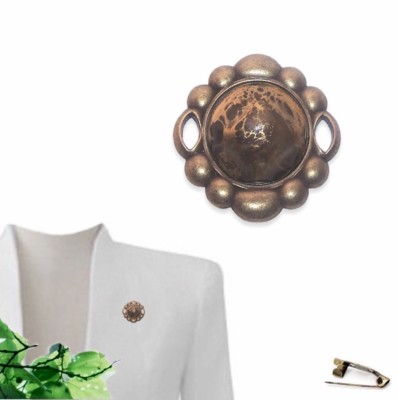 40mm Brooch Lapel Pin - Round Antique Brass & Gold & Brown Swirl ...
