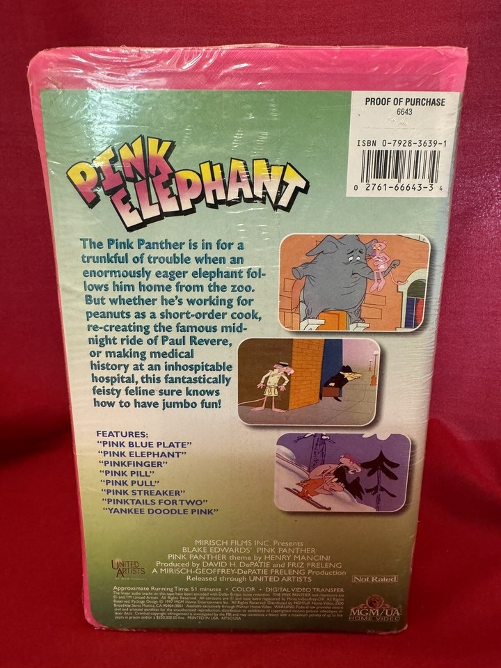 The Pink Panther Cartoon Collection Pink Elephant Clamshell Case VHS ...