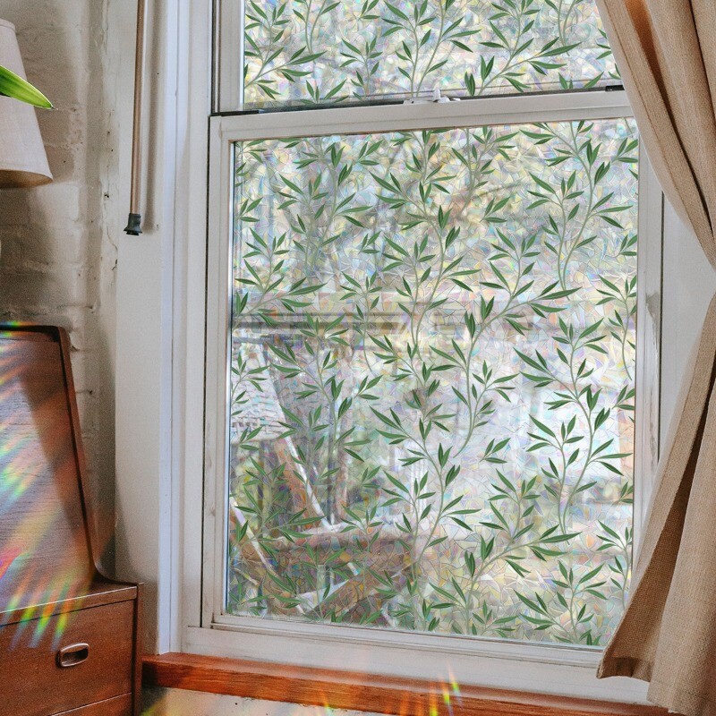 3D Leaf Pattern Window Sticker Static Clings Electrostatic Glass Film ...