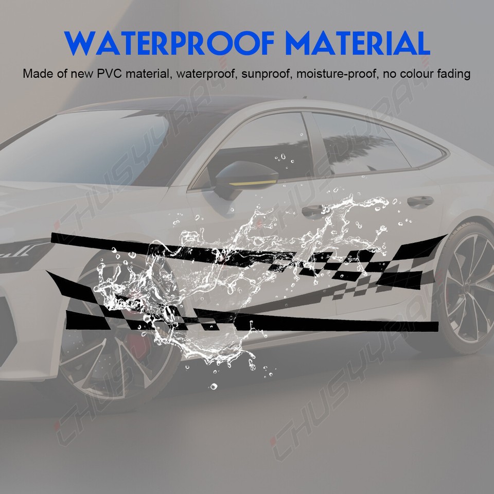 2X Universal Car Body Side Graphics Decal Vinyl Film Racing Long Stripe ...