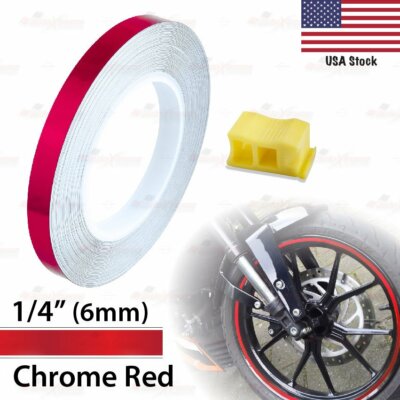 CHROME RED 1/4" 6mm Pin Stripe Car WHEEL RIMS TAPE Line Vinyl STICKER ...