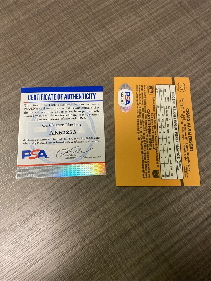 1989 Donruss Craig Biggio Autograph PSA Authentication Sticker | eBay