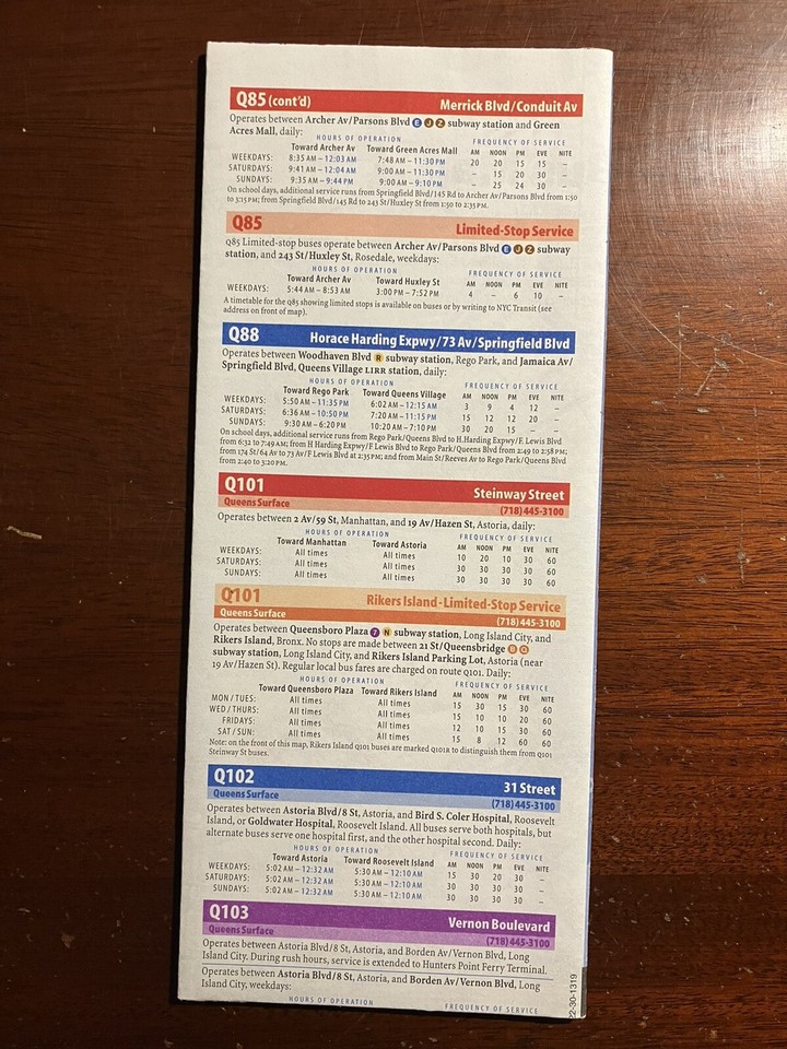 Queens Bus Map June 1999 Vintage 1990s MTA New York City Transit | eBay