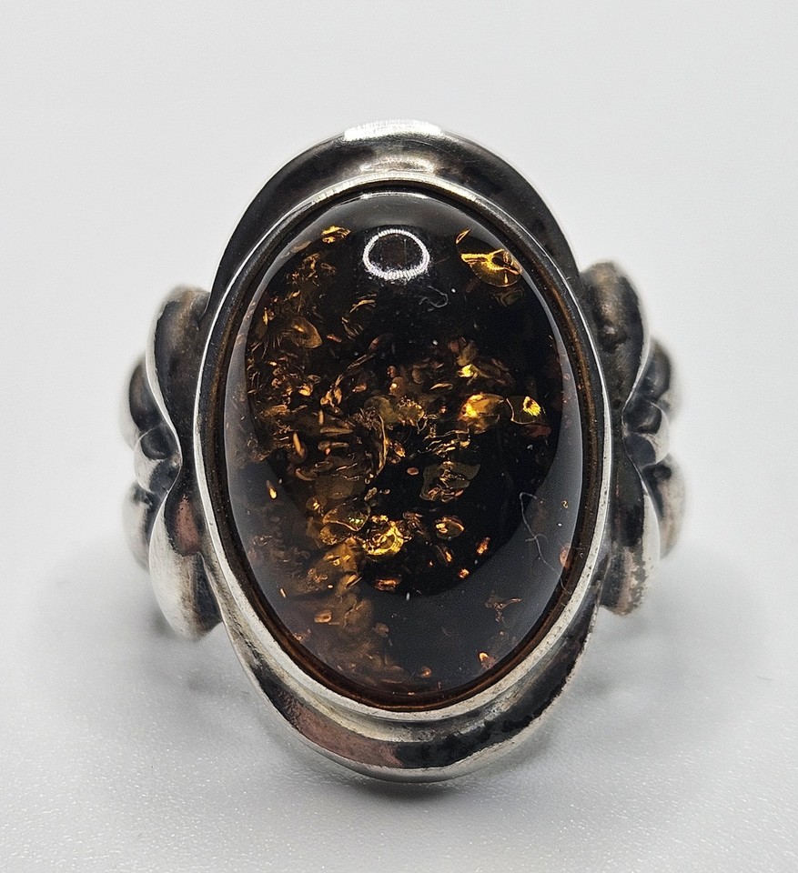 Vintage Baltic Honey Amber Polish Made 925 Sterling Silver Ring Size 7 ...