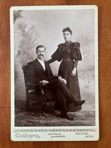 Couple Cabinet Card Antique Photo Studio Portrait Colburn Belding MI | eBay