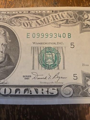 1981 Series 20 Dollar Bill Unique Repeater Serial Number E09999340B ...