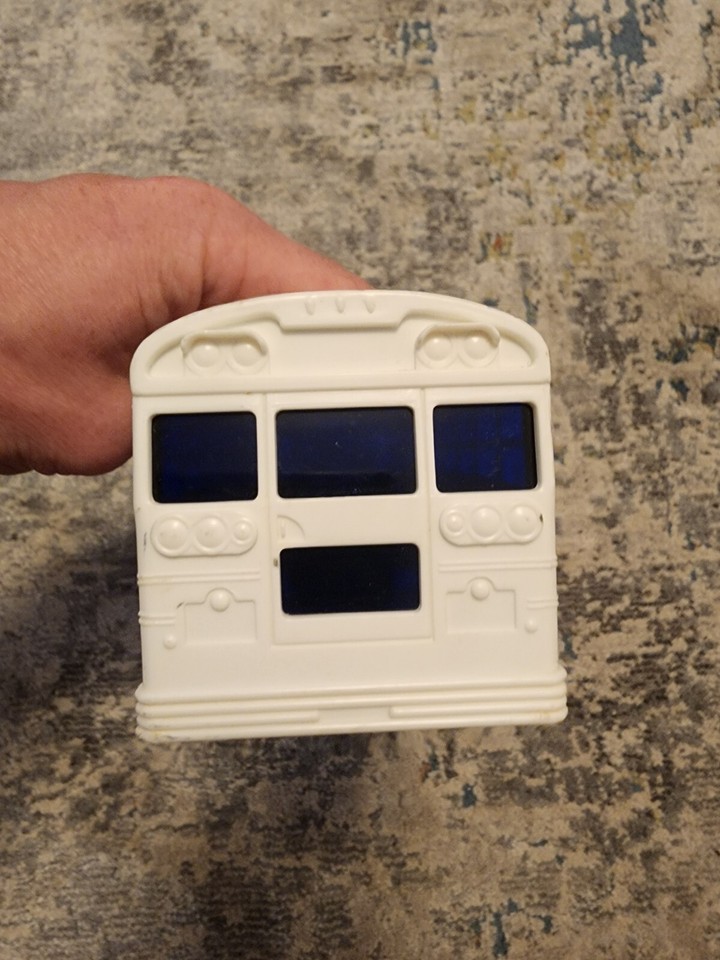 Vtg 10" Jimson #330 White Plastic Blue Bird School Bus Coin Bank Hong ...