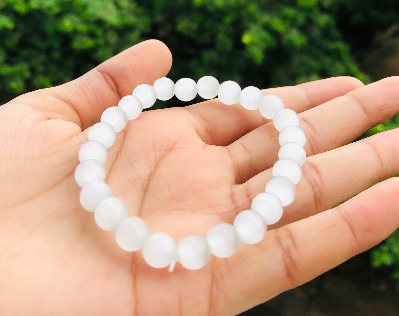 Selenite Beaded Bracelet 7 mm Crystal Healing Fashion Jewelry GIft ...