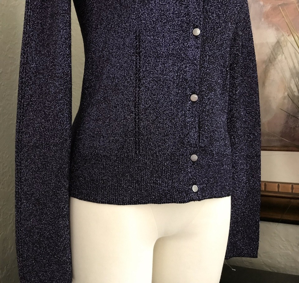 ELLEN TRACY COLLECTION Purple Metallic Button Down sweater Vicose Blend MEDIUM | eBay