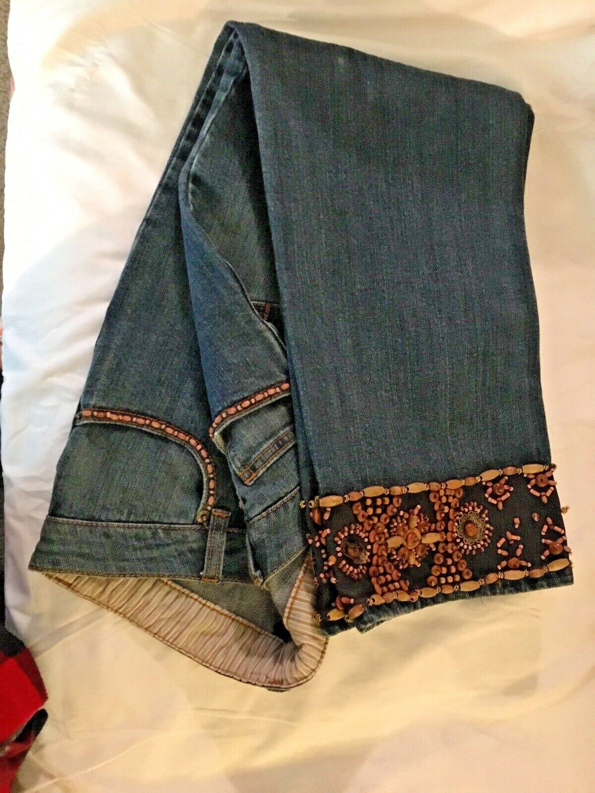 E by ECI Capri Jeans Size 6 ~ Beaded Embroided Cuffs and pockets | eBay