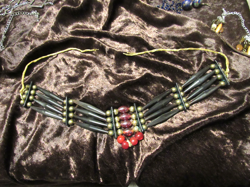 Native Am 4 Row Hairpipe Bone Brass and glass bead Choker Cherokee ...