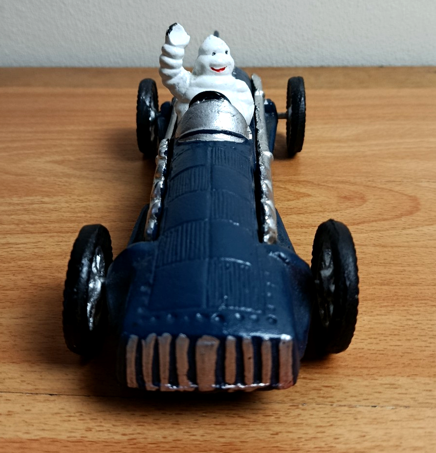 Vintage Cast Iron MICHELIN MAN Blue Racing Car 10" Inches Long ...