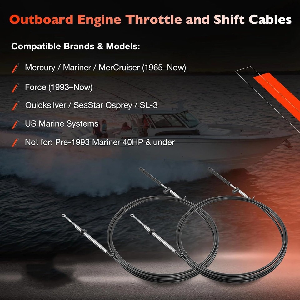 2PCS 9FT Outboard Throttle Cable Gen I Control Shift Cables For Mercury ...