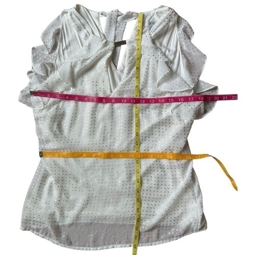 Cache White Ruffle Flutter Halter Keyhole Top Blouse Sleeveless Size ...