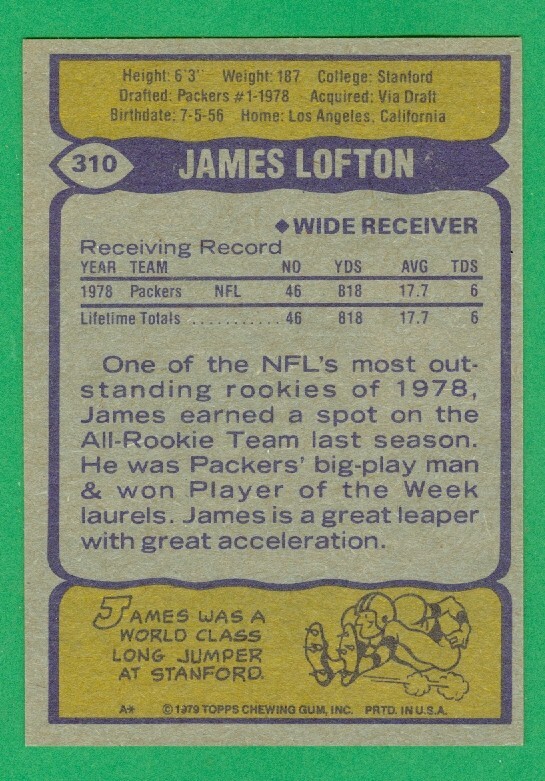 1979 TOPPS #310 JAMES LOFTON ROOKIE CARD GREEN BAY PACKERS NM/MT | eBay