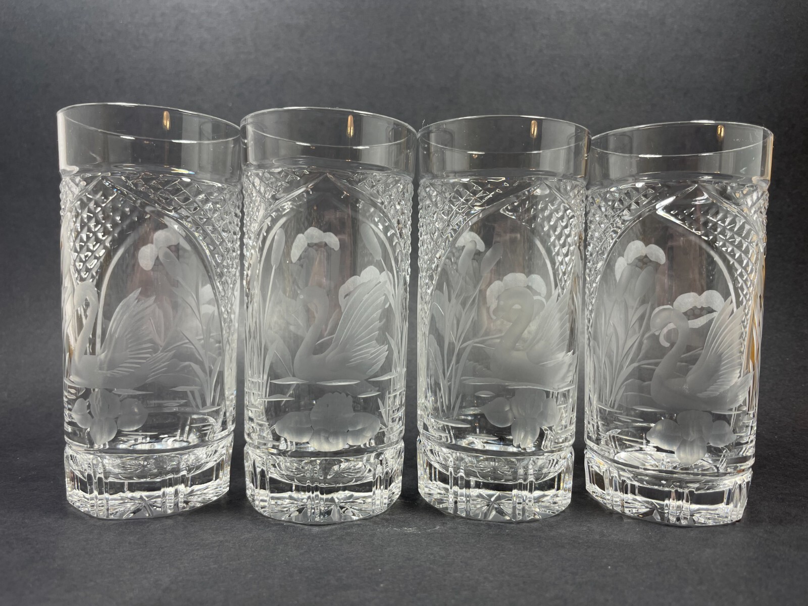 Vtg Julia Glassworks Poland Crystal Cut Swan Poppy Etched Juice Glass ...