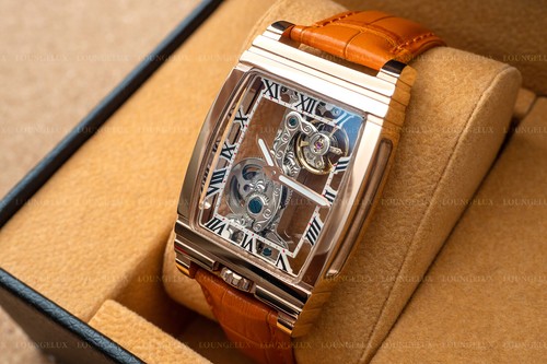 Mens Rose Gold Bridge Manual Mechanical Watch - Orange Leather ...