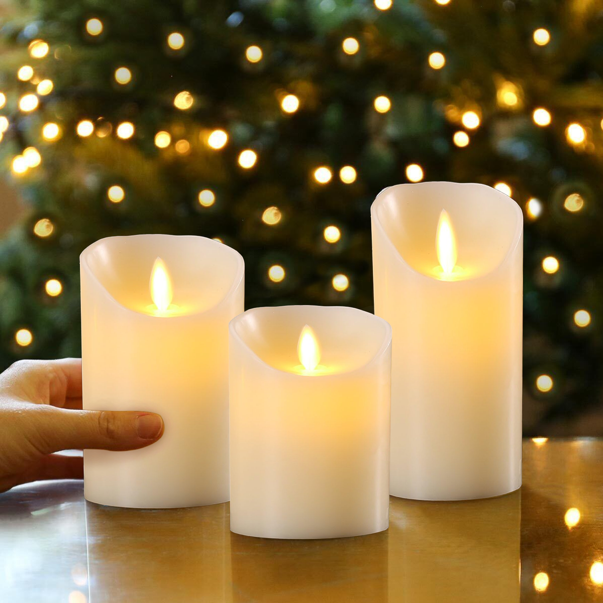 Battery Pillar Candle Set Lumineo Set Of 3 White Battery Operated