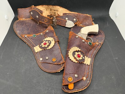 1 Vintage, "Rodeo" Cowboy TOY cap gun w/brown leather double holster | eBay