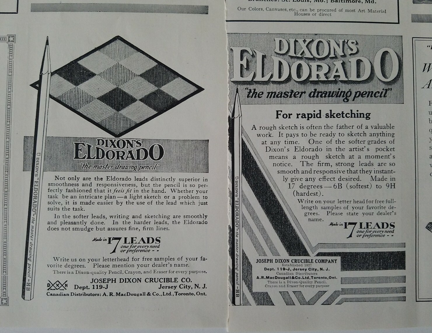 Lot 2 Joseph Dixon Dixon's Eldorado drawing pencils vintage ad ads | eBay