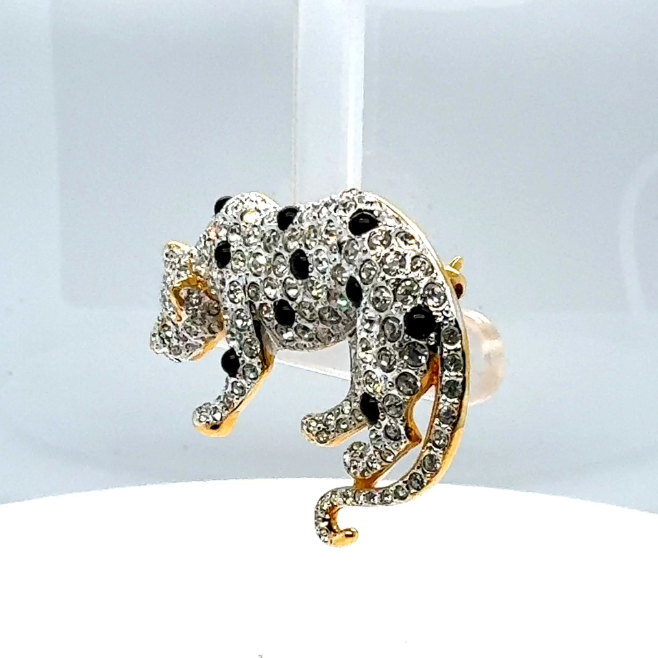 JL Aldenkamp Crystal Jaguar Pin With Black Dots and Green Eyes | eBay