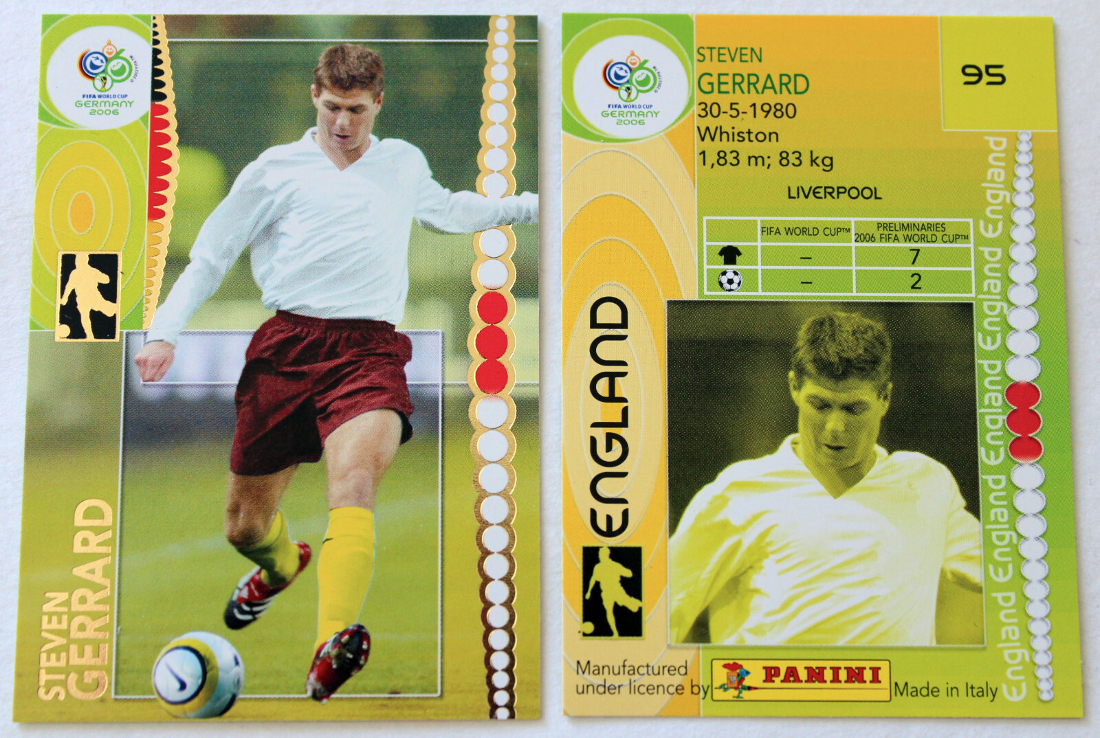 Panini Soccer Trading Card Steven Gerrard England No. #95 World Cup ...