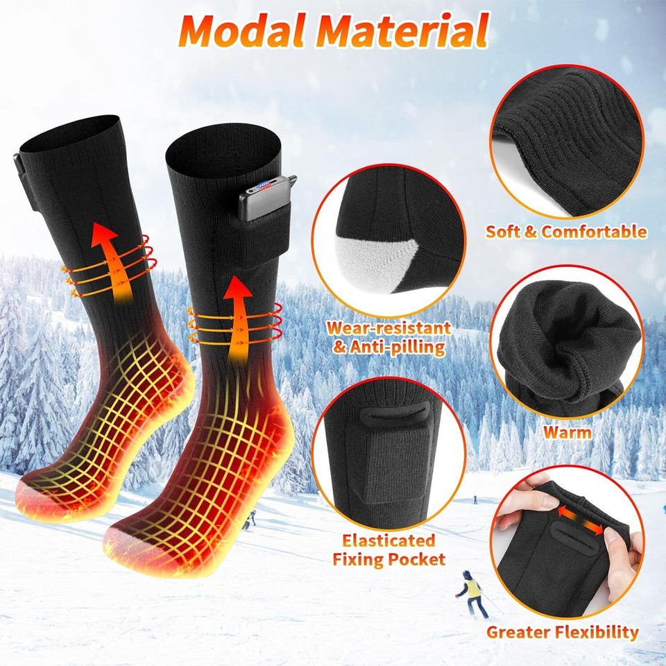 Washable Winter Electric Heated Socks Thermal Warm USB Rechargeable ...