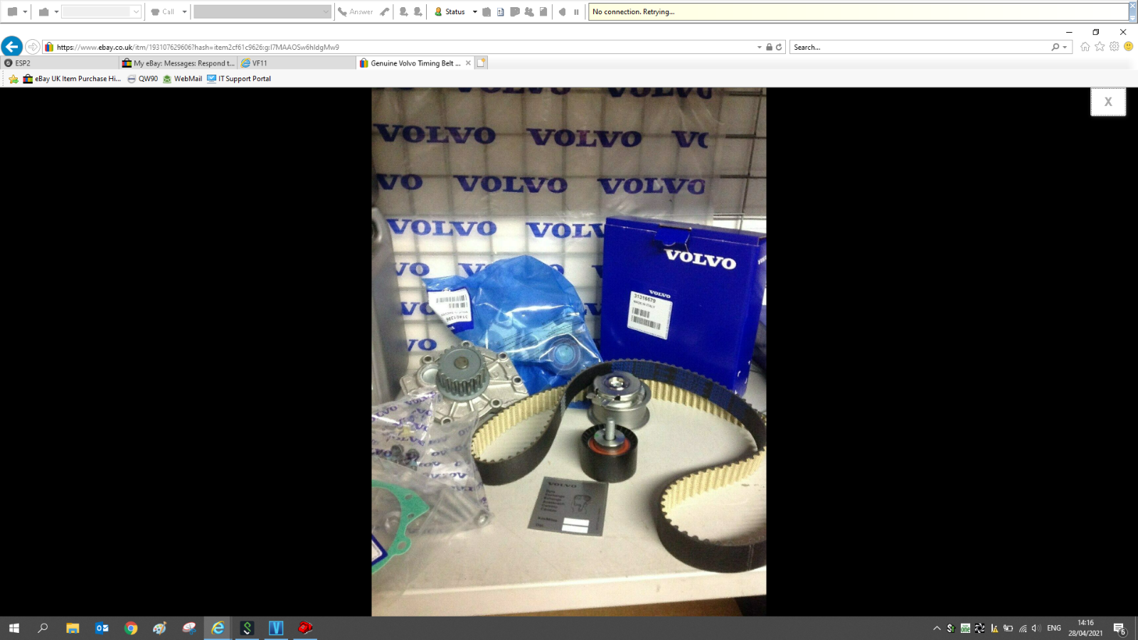 Genuine Volvo Timing Belt KIt With Water Pump V40 D2 D3 D4 2.0 Diesel ...