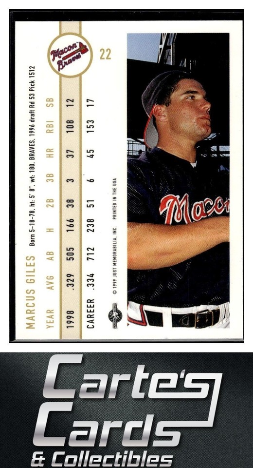 Marcus Giles 1999 Just #22 Macon Braves TTM/IP Signed Autographed | eBay