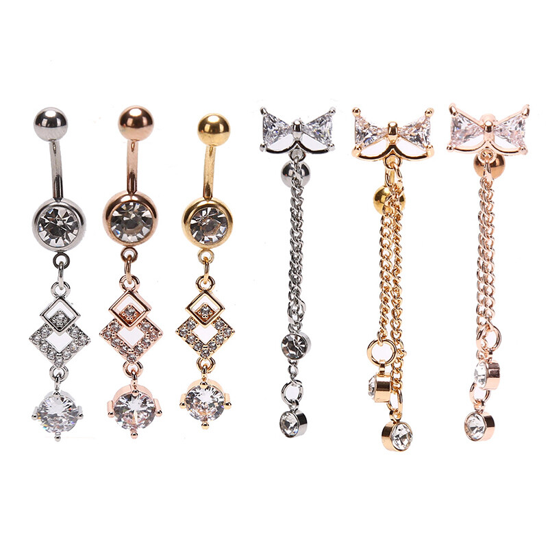 Navel Belly Button Rings Crystal Flower Dangle Bar Barbell Body ...