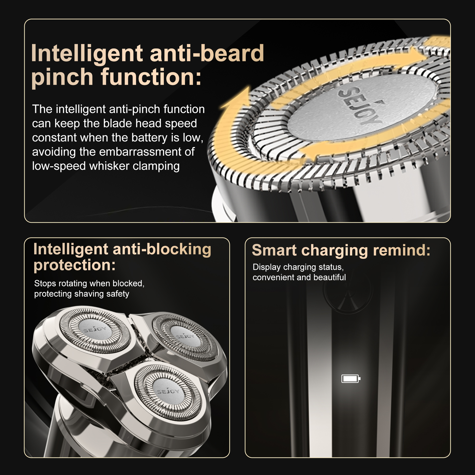 SEJOY 3D Anti-Pinch Electric Shaver Rotary Razor for Men Shaving IPX7 ...