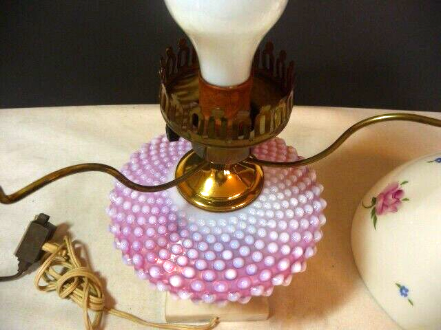 FENTON CRANBERRY HOBNAIL OPALESCENT STUDENT LAMP WITH MELON SHADE ...